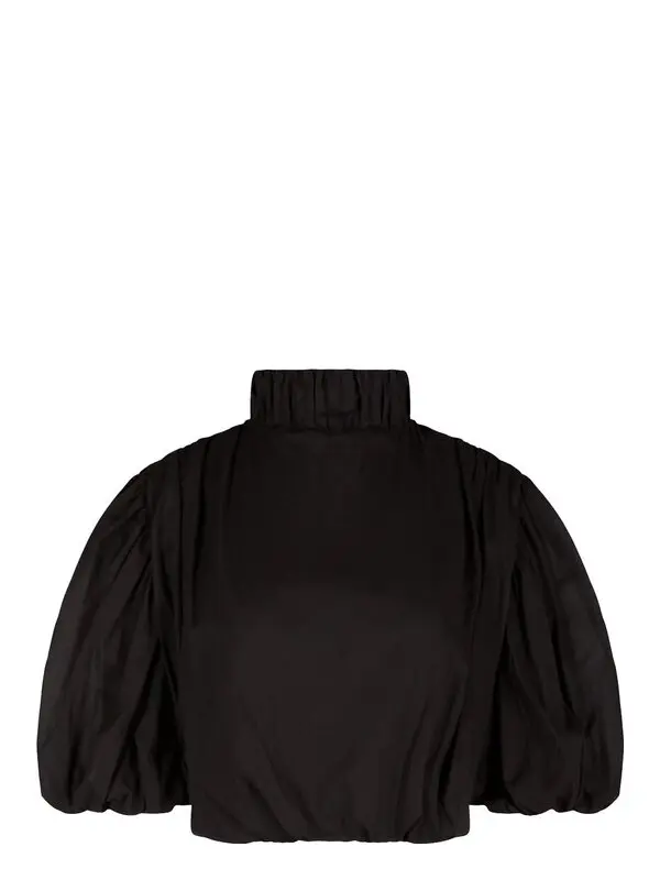 SHIKANZY Holly Balloon Soft Cotton Voile Crop Top - Black