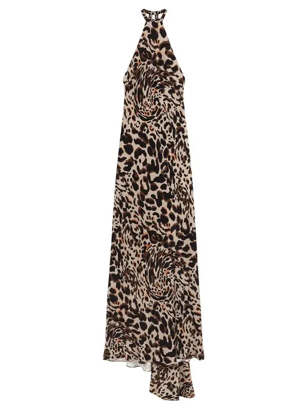 AMANDA THOMPSON COUTURE Marianne Bias Cut Animal Print Silk Dress - Brown