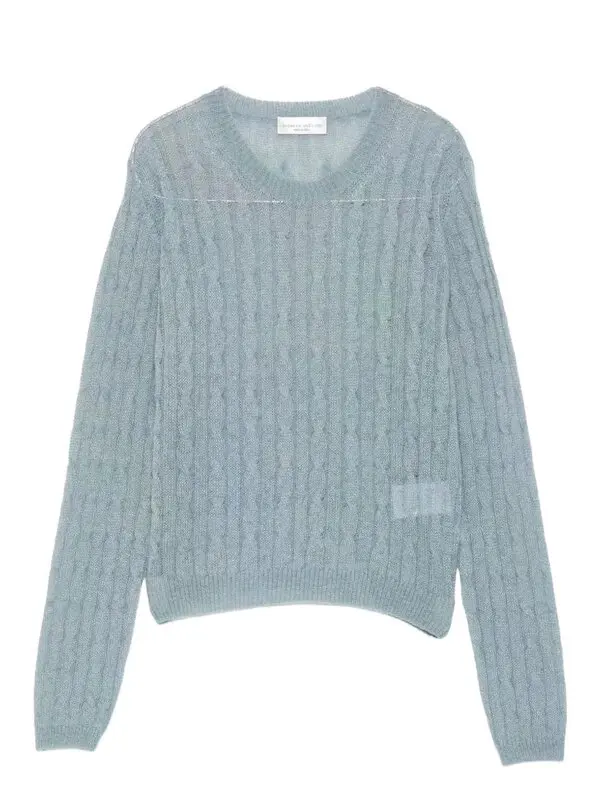 ROBERTO COLLINA Cable Knit Metallic Thread Sweater - Blue