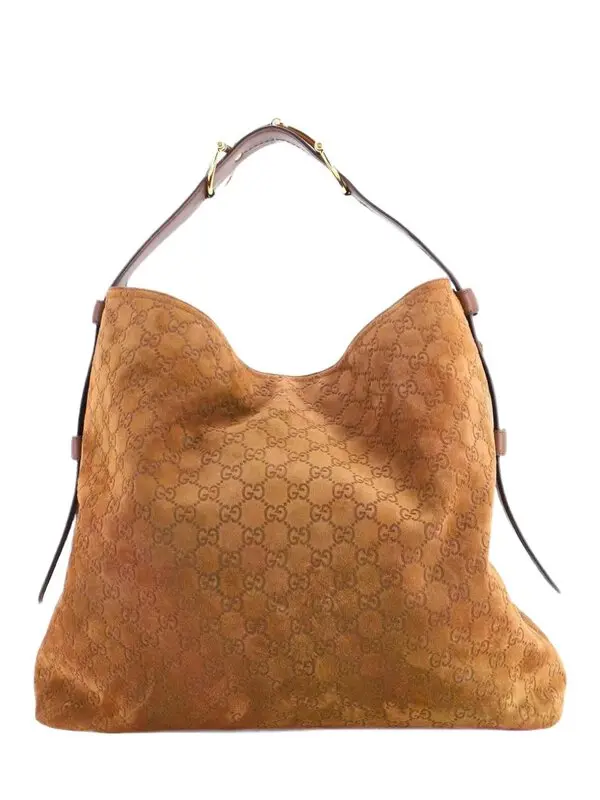 Gucci Beatrix Horsebit Gg Suede Large Tote Bag - Brown