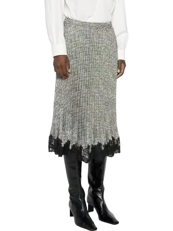Ermanno Scervino Pleated Lace-trim Midi Skirt - Grey