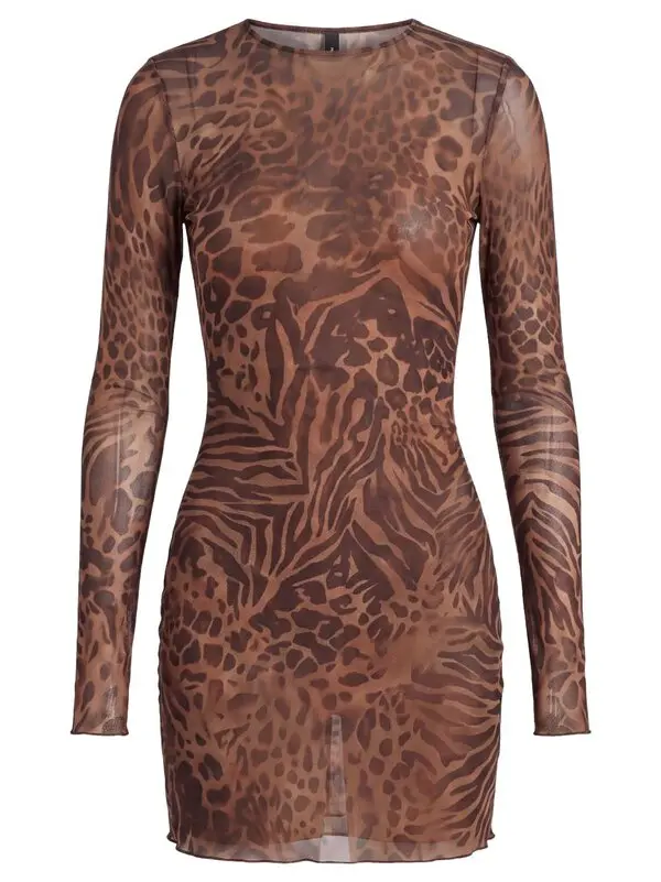 ALOMA STUDIO Brume Mini Mesh Dress In Cheetah Print - Brown