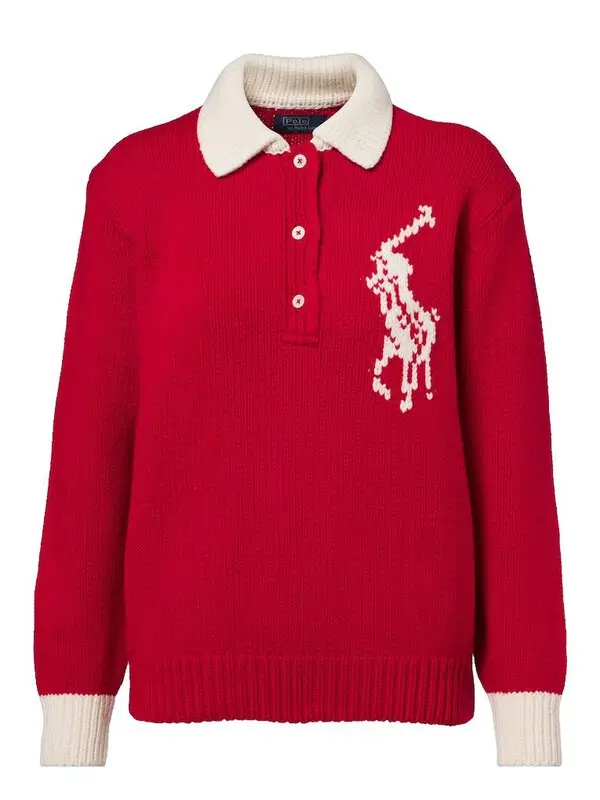 Polo Ralph Lauren Big Pony Intarsia Wool Polo Sweater - Red