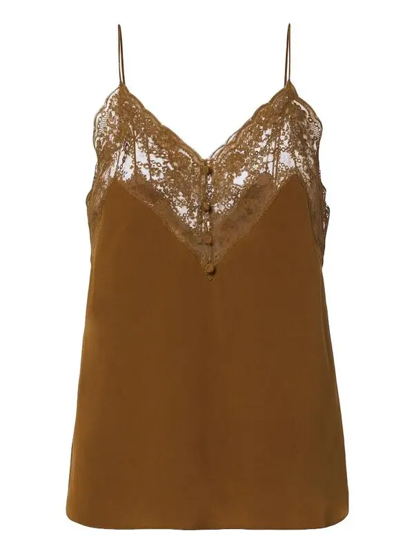 Saint Laurent Lace-trimmed Silk Crepe De Chine Camisole - Brown