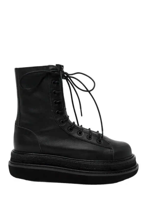 Yohji Yamamoto Oil Leather Zip Military Boots - Black