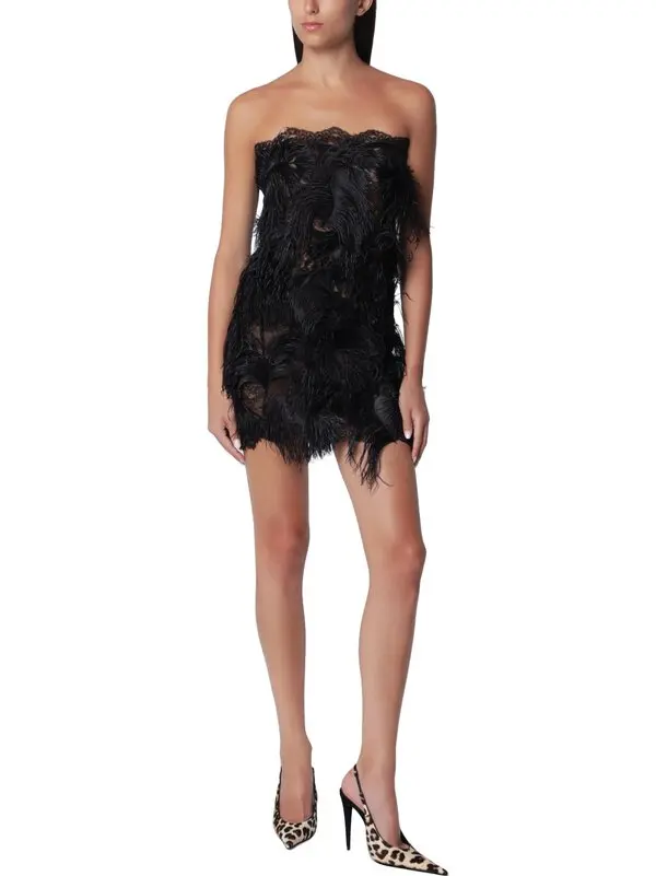 Attico Strapless Feather-trimmed Mini Dress - Black