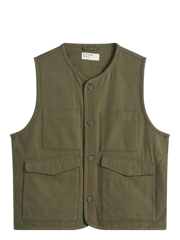 Universal Works Brushed Moleskin 4 Pocket Gilet - Olive