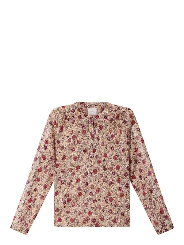 ETOILE Maria Printed Cotton Voile Blouse - Ecru-raspberry