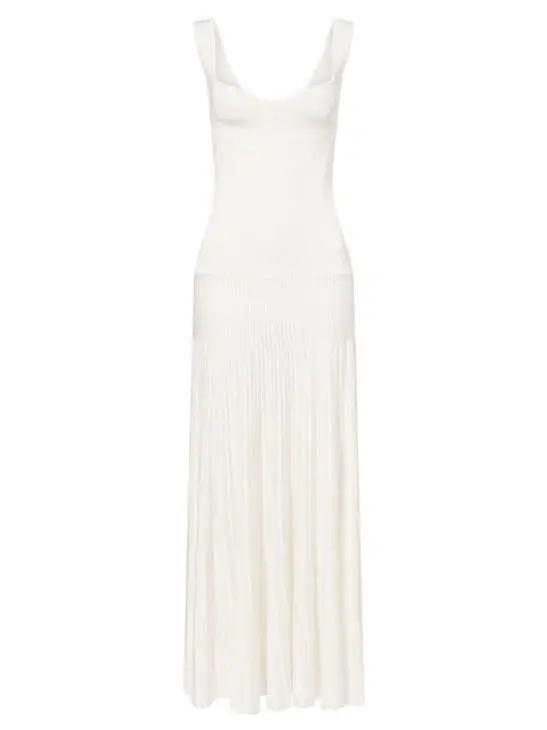 Galvan Pleated Knitted Maxi Dress - Pearl