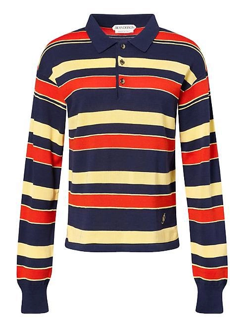 JW Anderson Striped Cotton And Wool Blend Polo Top - Navy