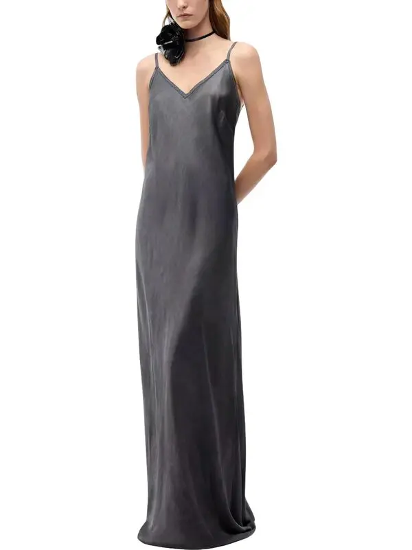 Pinko Satin-finish V-neck Maxi Dress - Grey