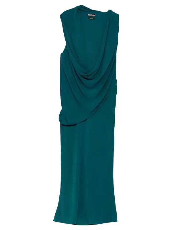 TOM FORD Draped Neckline Sleeveless Midi Dress - Blue