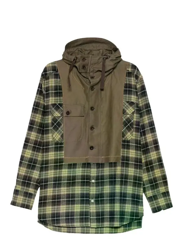 Kolor Check-pattern Patchwork Shirt - Green