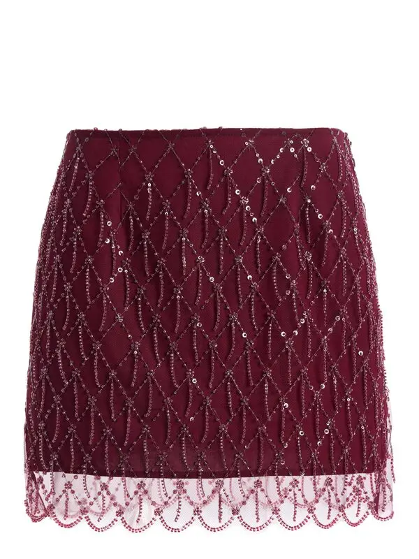 ROTATE BY BIRGER CHRISTENSEN Sequin Embellished Mini Skirt - Burgundy