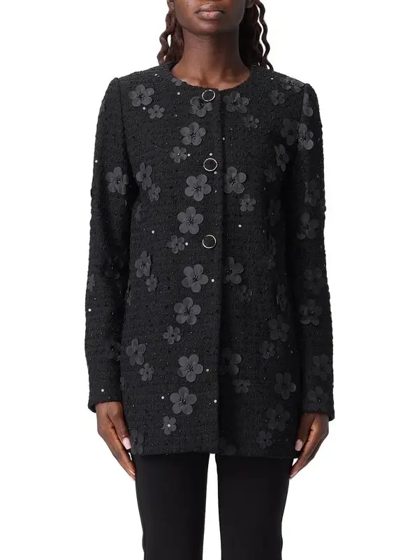 TWINSET Embellished Tweed Coat - Black