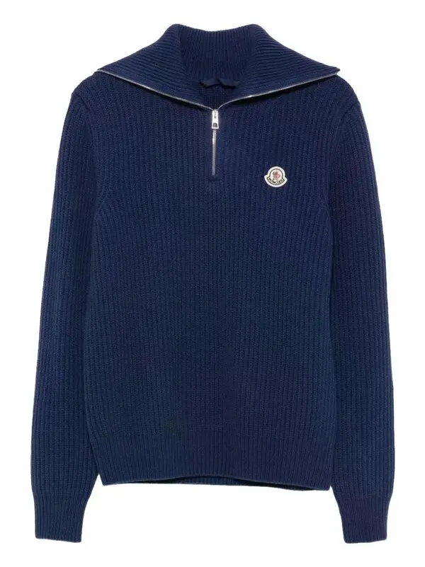 Moncler Ribbed Quarter-zip Sweater - Blue