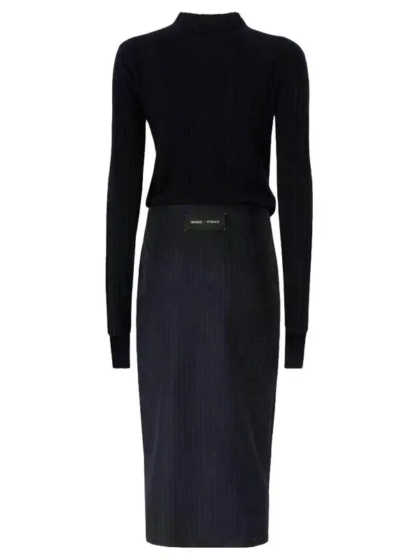 Pinko Ribbed-knit Pinstripe-pattern High-neck Long-sleeve Dress - Blue