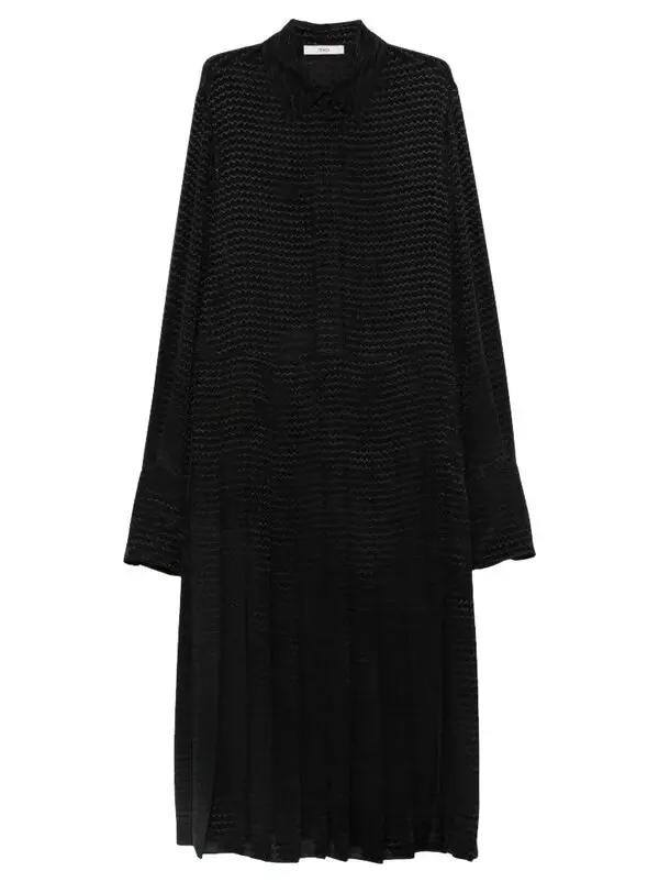 Fendi Pleated Zigzag-pattern Midi Dress - Black