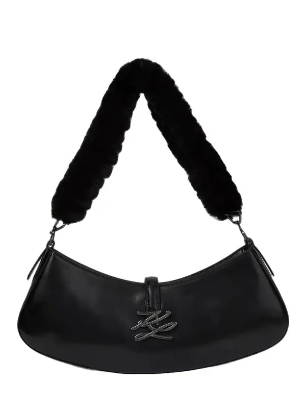 Karl Lagerfeld Small K/autograph Drop Leather Shoulder Bag - Black
