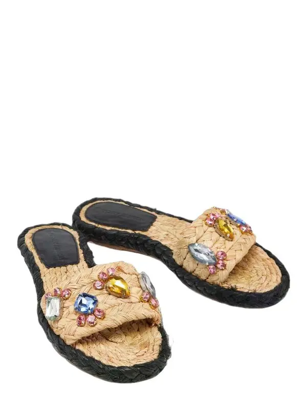 Tory Burch Crystal-embellished Raffia Slides - Neutrals