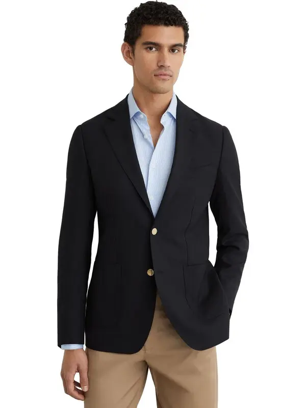 REISS Captain Hopsack Single-breasted Classic-fit Blazer With Wool - Navy