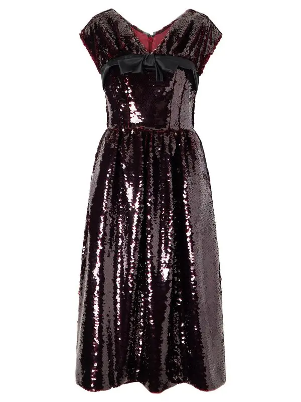 Simone Rocha Gathered Bow-detailed Sequined Midi Dress - Red