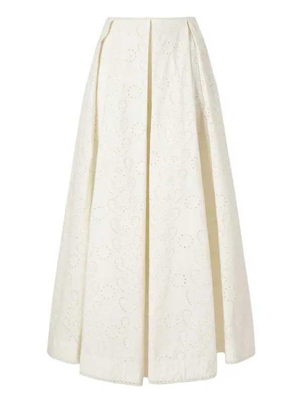 Agua Bendita Delta Playa Broderie Anglaise Cotton Midi Skirt - Neutrals