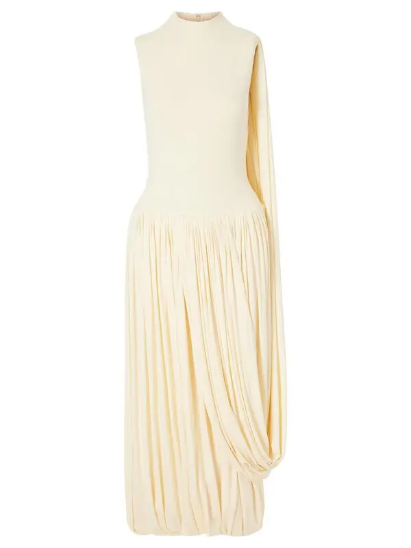 ABADIA Bamboo Asymmetrical Draped Midi Dress - Neutrals