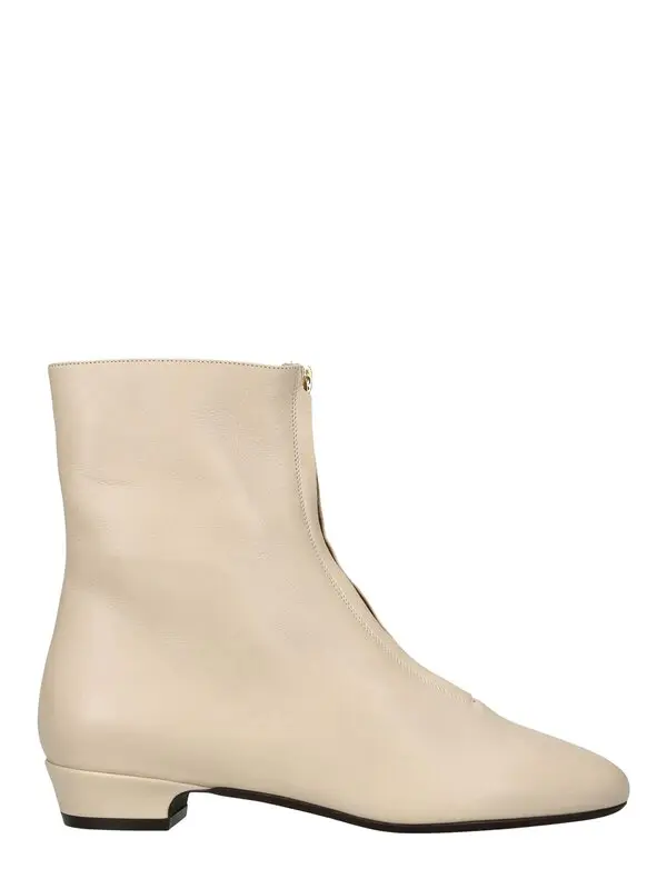 HERBERT LEVINE Zip Up Leather Ankle Boots - Beige