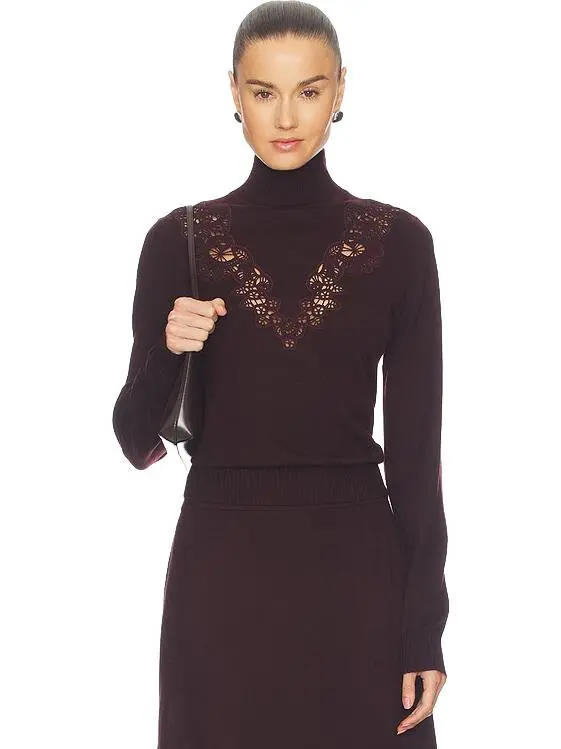 Zimmermann Valiant Merino Lace Turtleneck - Burgundy
