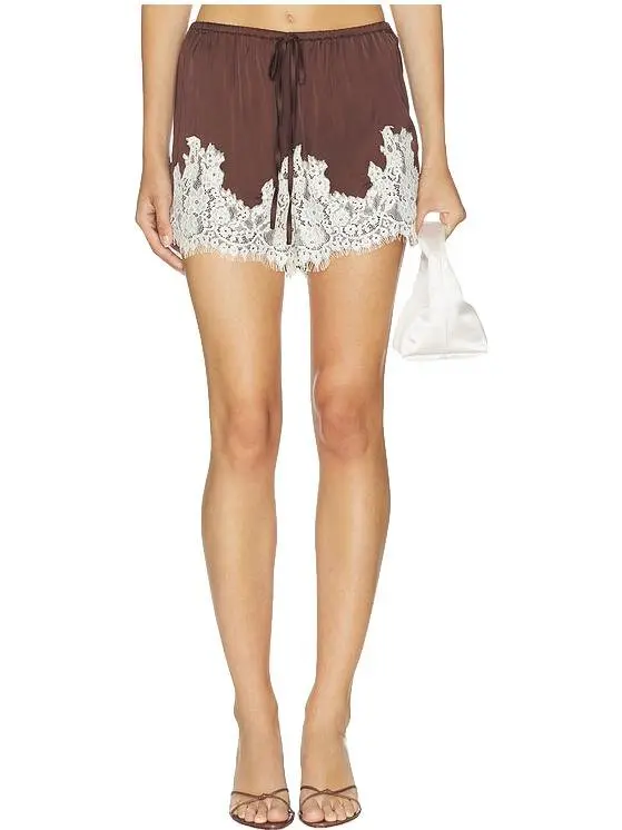 Show Me Your Mumu Sandra Shorts With Lace Trim - Brown