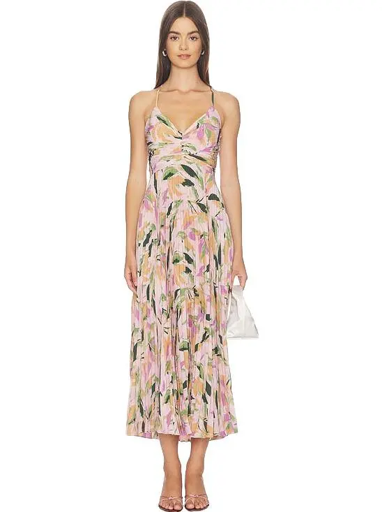Astr The Label Pleated Floral Midi Dress - Cream