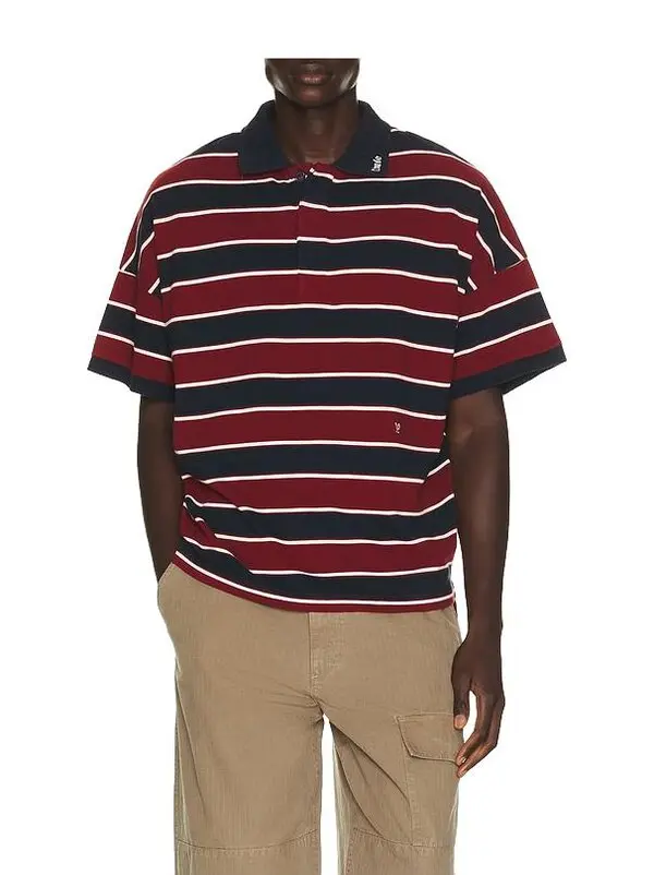 Rhude Fontaine Striped Short Sleeve Polo Shirt In . Also - Red