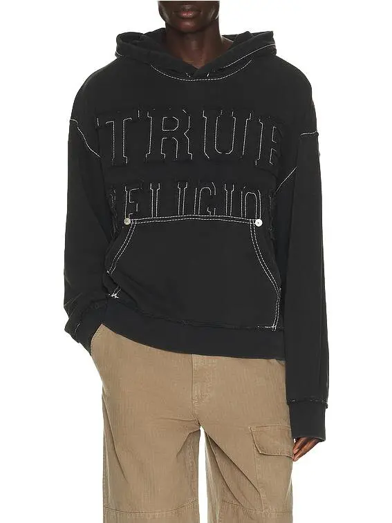True Religion Applique Big T Boxy Hoodie In . Also - Black