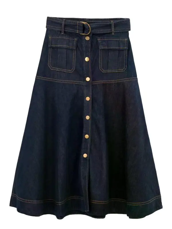 Zimmermann Belted Button-front Denim Skirt - Blue