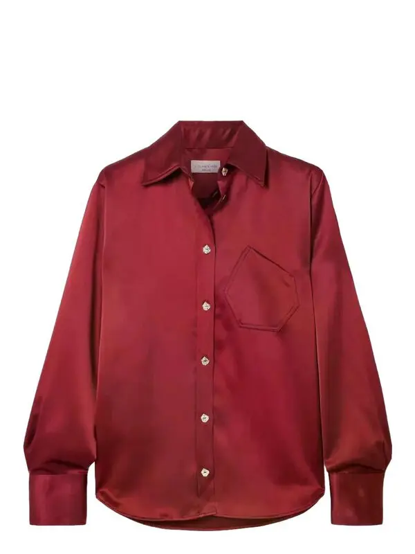 VIOLANTE NESSI Burgundy Satin Button-up Shirt - Red