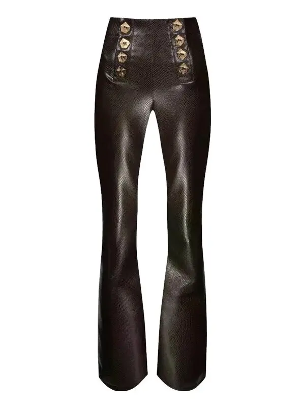VIOLANTE NESSI Matisse Snake-effect High-rise Flared Trousers - Brown