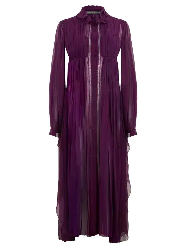 Alberta Ferretti Ruffled Pleated Maxi Dress - Purple