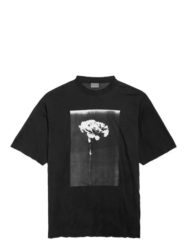 Balenciaga Flower-print Distressed T-shirt - Black