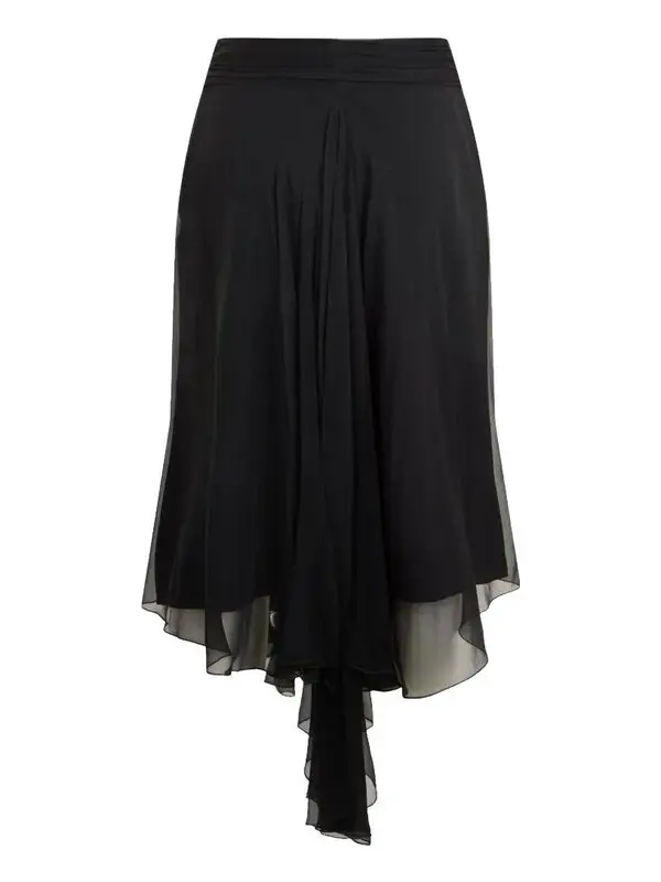 Alberta Ferretti Asymmetric Silk Midi Skirt - Black