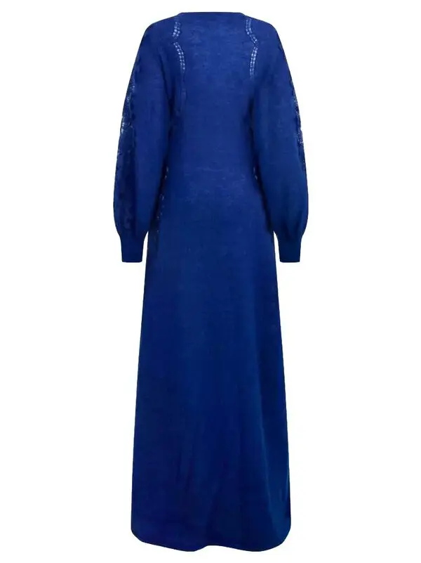 Alberta Ferretti Lace-insert Long-sleeve Maxi Dress - Blue