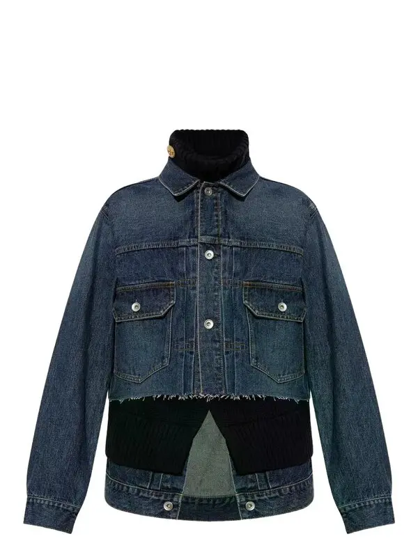 Sacai Denim Jacket With Layered Knit Detail - Blue