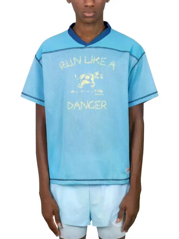 ALEX ZONO Graphic-print Mesh T-shirt - Blue