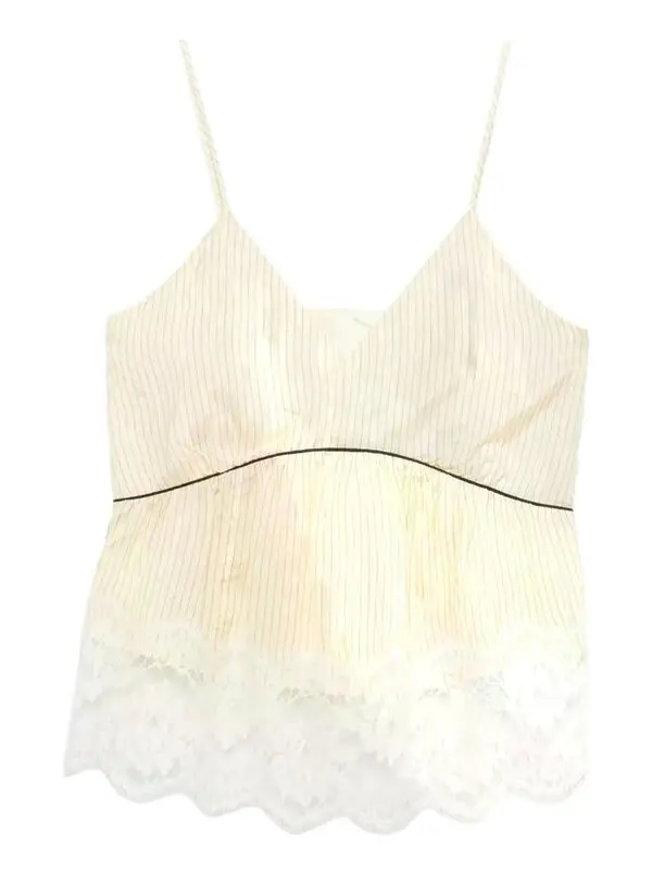 Plan C Vertical Stripe Lace-trim Camisole - Neutrals