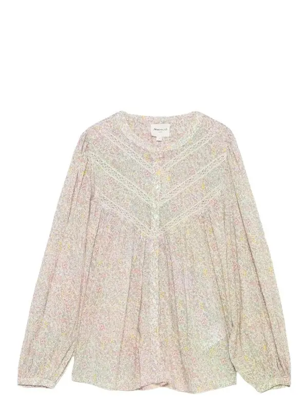 MAISON123 Devon Floral-print Lace-trim Blouse - Neutrals