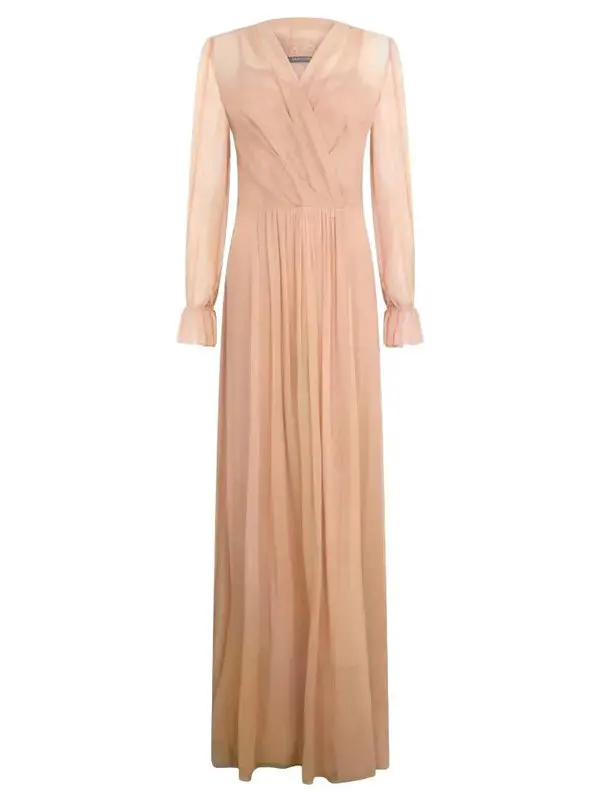 Alberta Ferretti Sheer Sleeve Maxi Dress - Neutrals