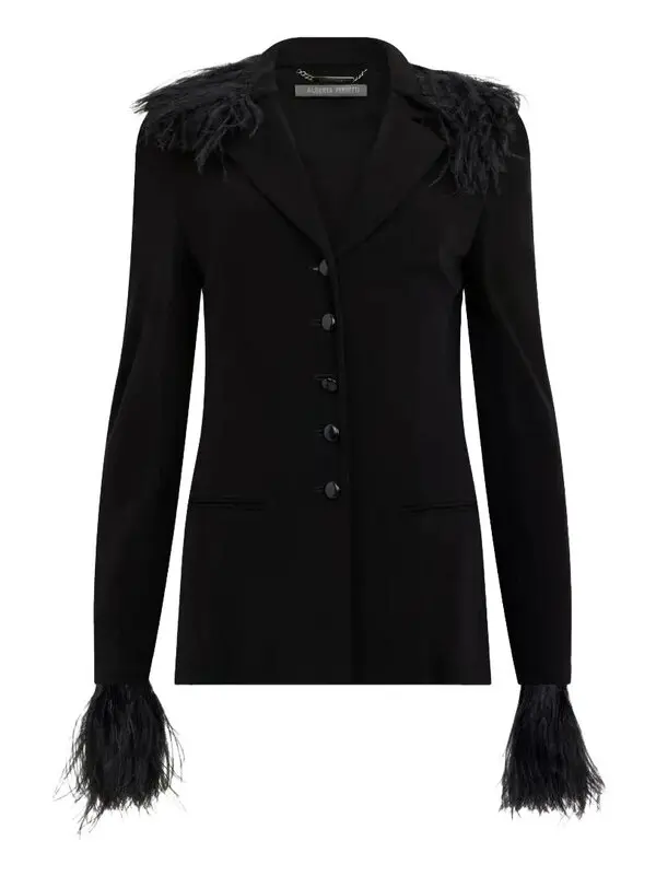 Alberta Ferretti Feather-trim Lapel-neck Blazer - Black