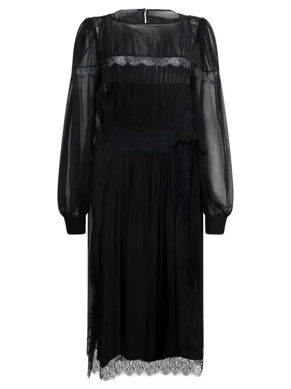 Alberta Ferretti Lace-trimmed Silk Midi Dress - Black