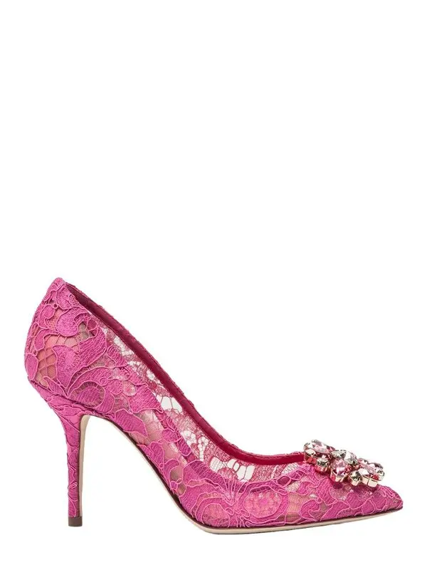 Dolce & Gabbana Taormina Lace Pumps With Crystal Embellishment - Fuchsia