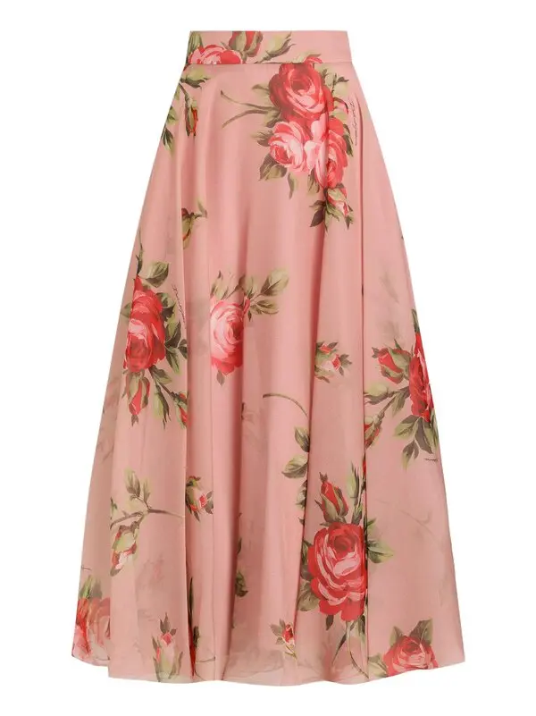 Dolce & Gabbana Rose Bouquet-print Chiffon Circle Skirt - Multicolor